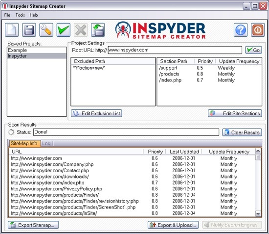 Inspyder Sitemap Creator download for free - SoftDeluxe