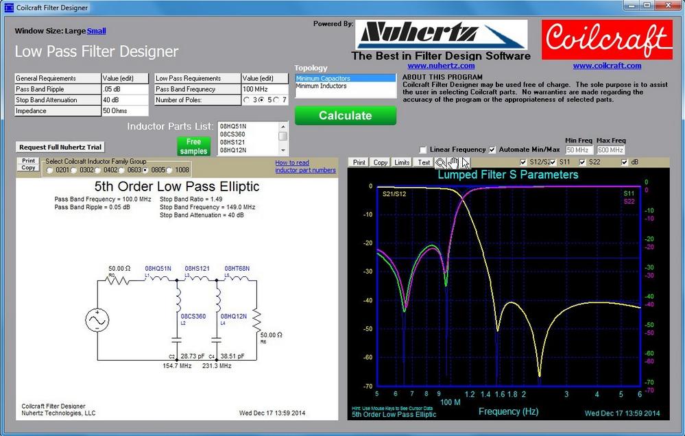 Rf filter design software - secas